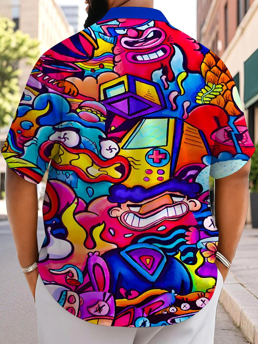 Rave Psychedelic Doodle Art Chaotic Cartoon Faces Plus Size Men's Short ...